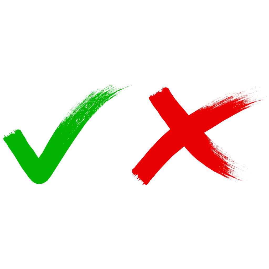 Goed en fout (groen vinkje en rood kruis) vierkant - NUVO